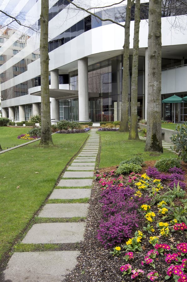 Office Building Front Garden Path Stock Photo - Image of flowers ...