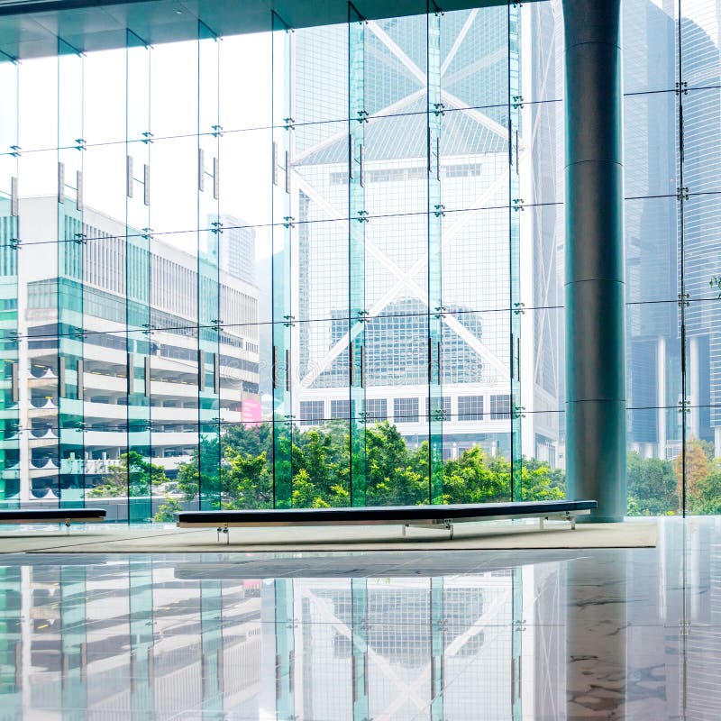 Inside Modern Glass Office Building Stock Photo - Image of windows ...