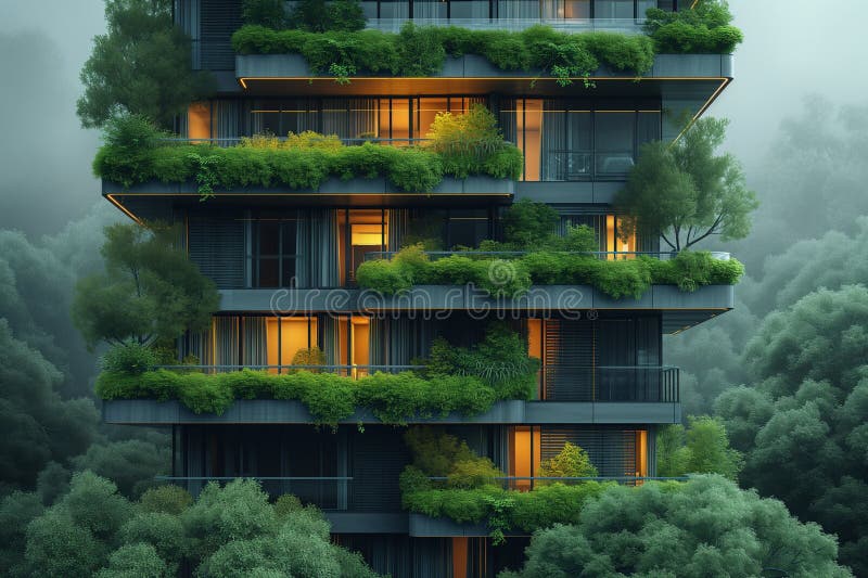 Selective Focus on Tree and Eco Friendly Building with Vertical Garden ...