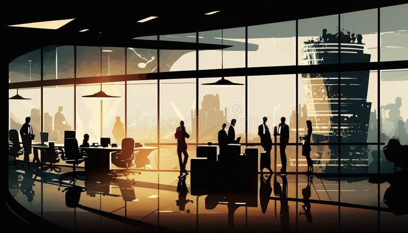 Office Building Interior. Business People at Work, Generative Ai Stock ...