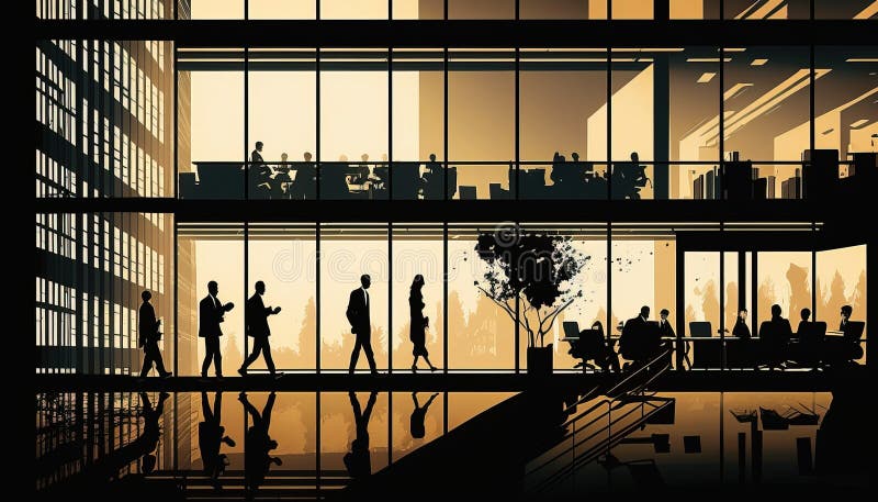 Office Building Interior. Business People at Work, Generative Ai Stock ...