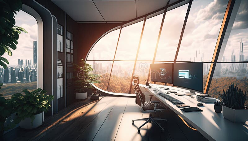 Office Building Interior. Business People at Work, Generative Ai Stock ...