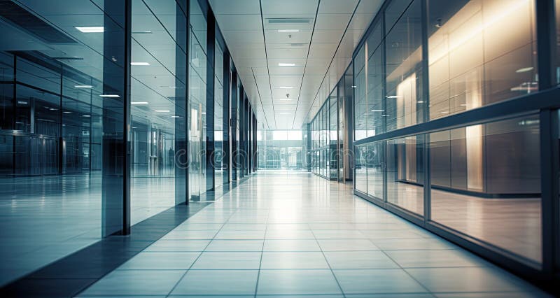 Office Building Interior with Long Hall and Doors. Empty Office ...
