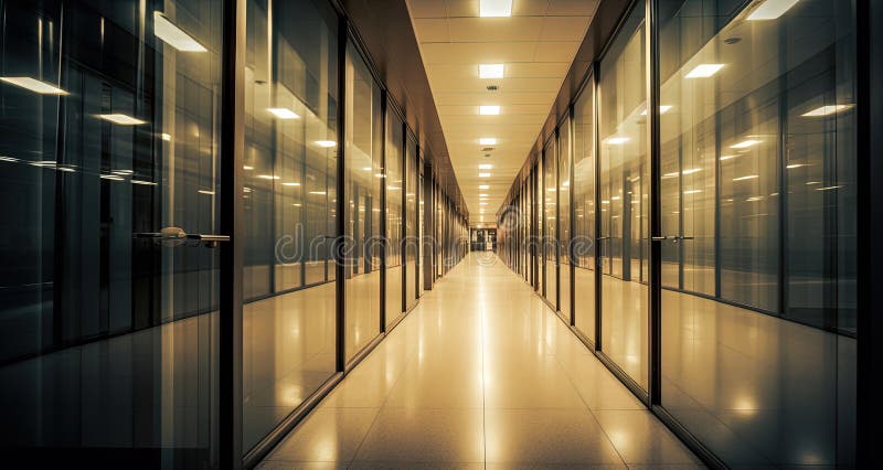 Office Building Interior with Long Hall and Doors. Empty Office ...