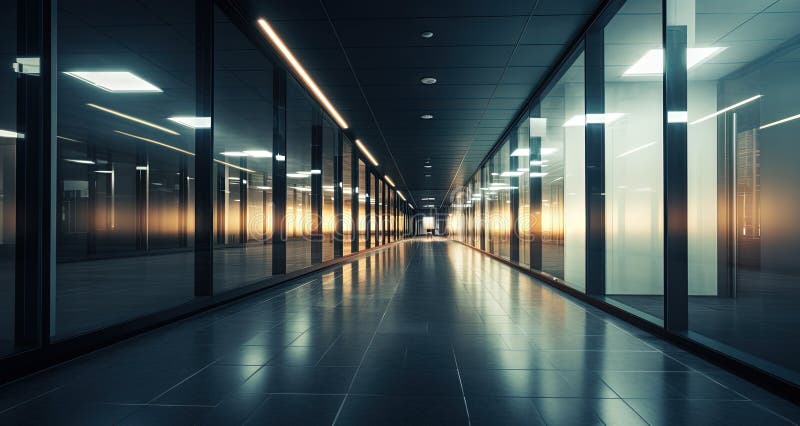 Office Building Interior with Long Hall and Doors. Empty Office ...