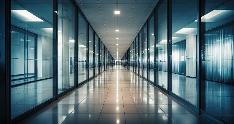 Office Building Interior with Long Hall and Doors. Empty Office ...