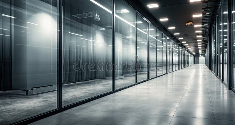 Office Building Interior with Long Hall and Doors. Empty Office ...