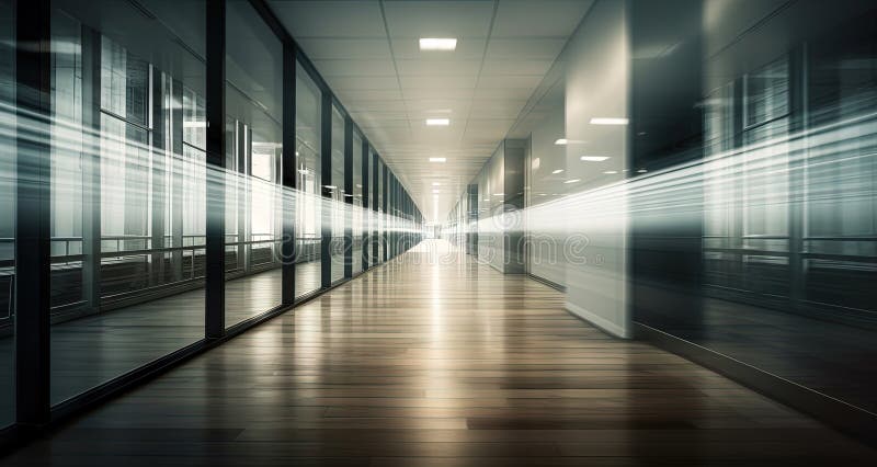 Office Building Interior with Long Hall and Doors. Empty Office ...