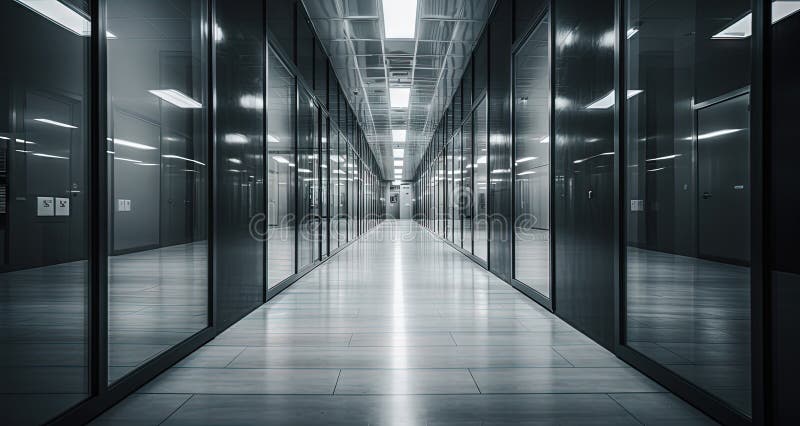 Office Building Interior with Long Hall and Doors. Empty Office ...