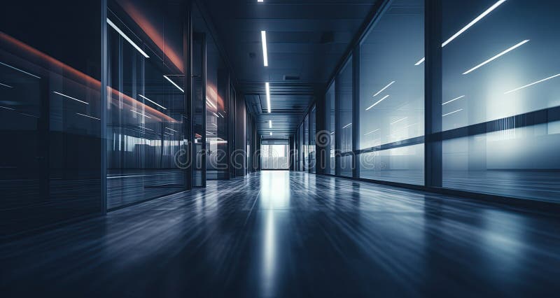 Office Building Interior with Long Hall and Doors. Empty Office ...