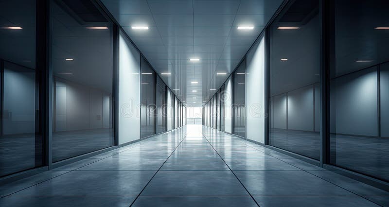 Office Building Interior with Long Hall and Doors. Empty Office ...