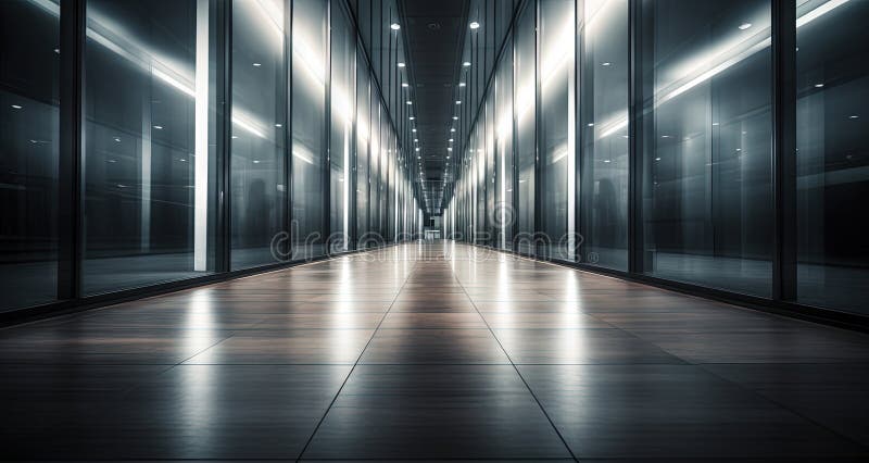 Office Building Interior with Long Hall and Doors. Empty Office ...