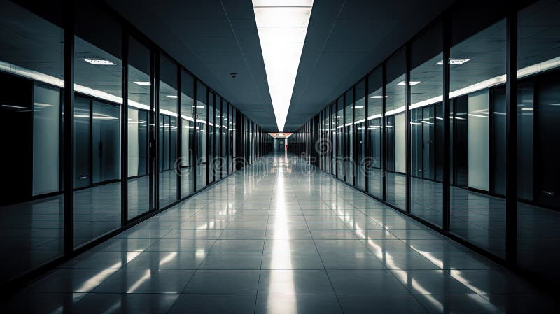 Office Building Interior with Long Hall and Doors. Empty Office ...