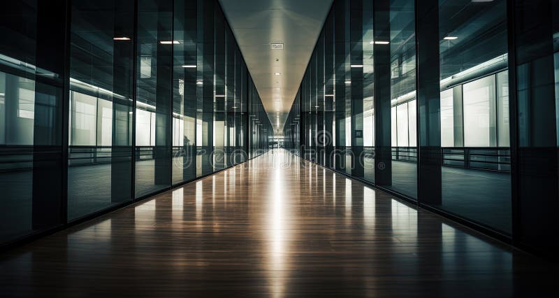 Office Building Interior with Long Hall and Doors. Empty Office ...