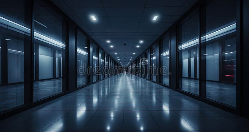 Office Building Interior with Long Hall and Doors. Empty Office ...