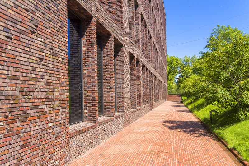 Office Building Made of Brick with Large Windows. Decorative Masonry ...