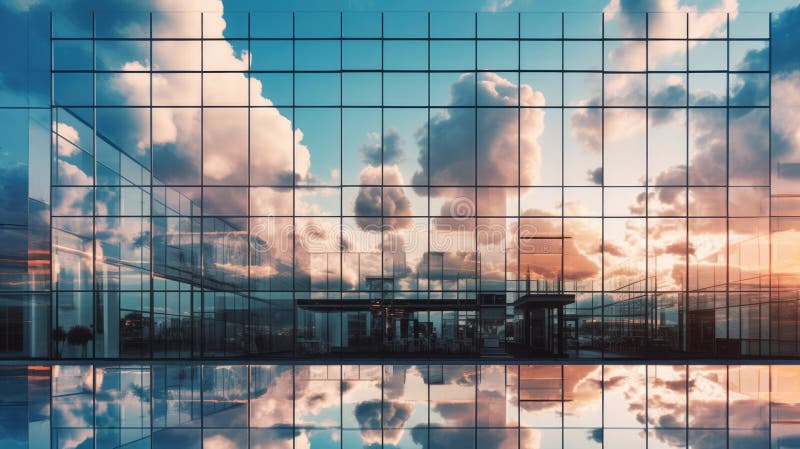 Office Building with Many Windows Reflect Cloud and Sky, Creative Architecture Photot ...