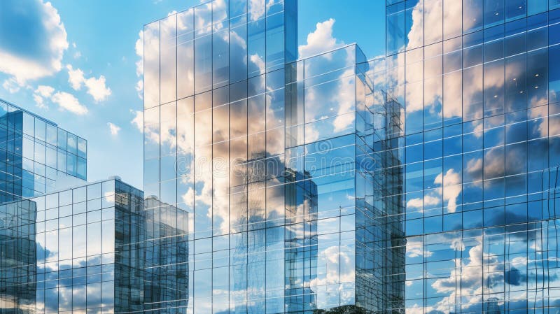 Office Building with Many Windows Reflect Cloud and Sky, Creative ...