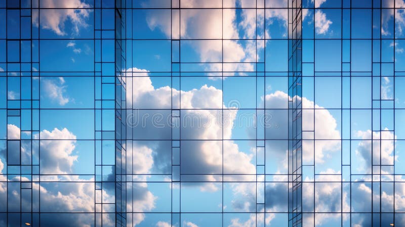 Office Building with Many Windows Reflect Cloud and Sky, Creative ...