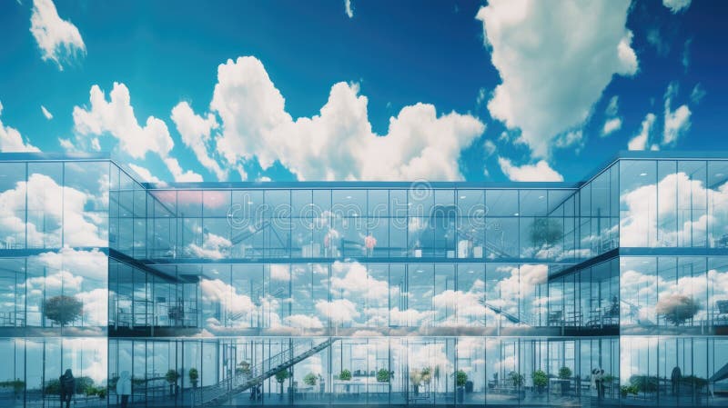 Office Building with Many Windows Reflect Cloud and Sky, Creative ...