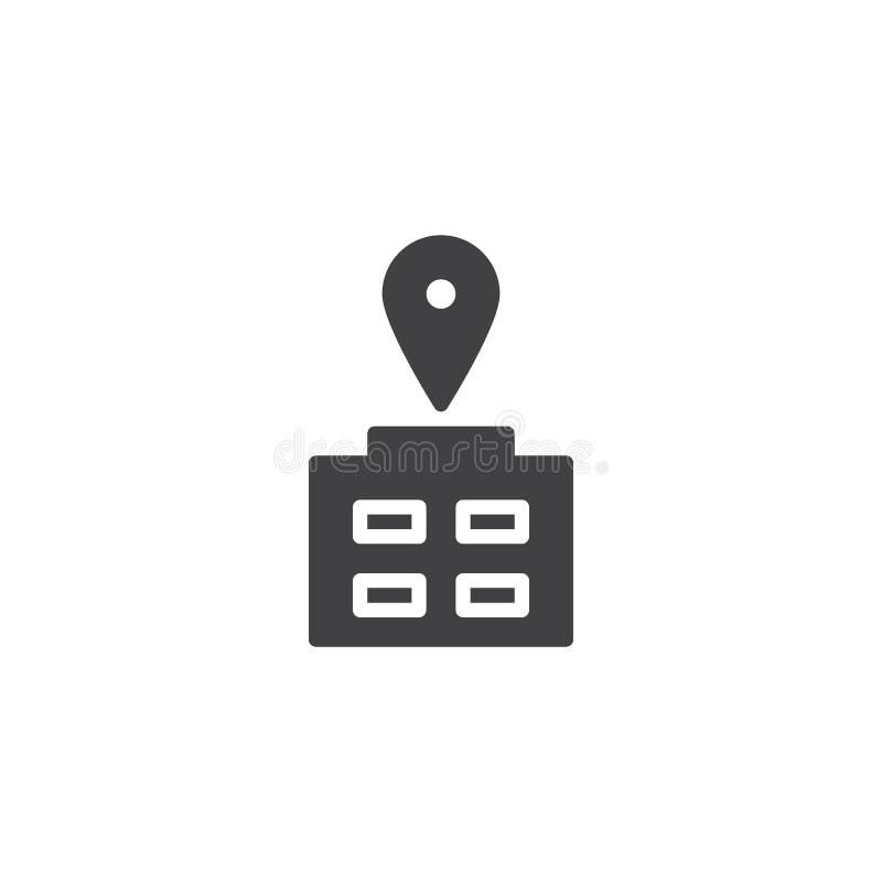 Office Building and Map Pin Vector Icon Stock Vector - Illustration of ...