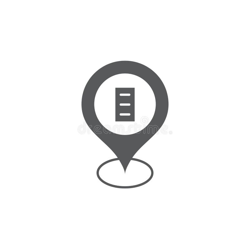 Office Building and Map Pin Vector Icon Symbol Isolated on White ...