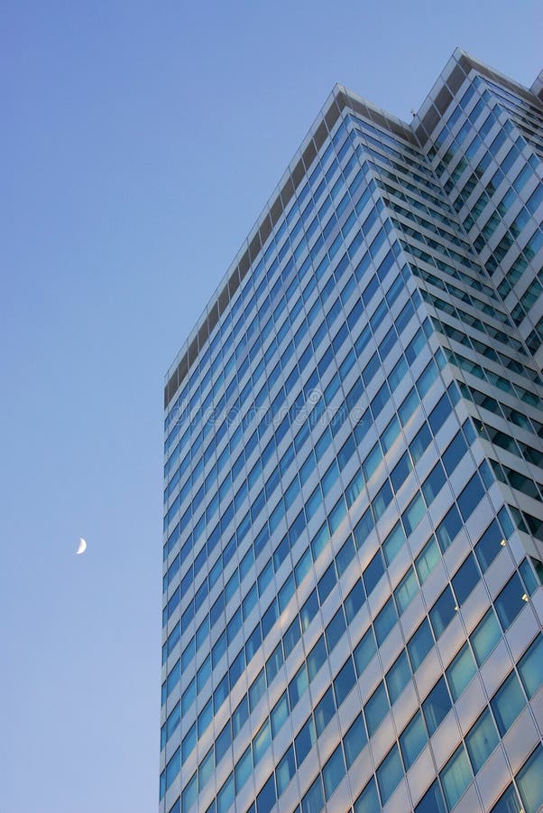 Office Building and the Moon Stock Photo - Image of downtown ...