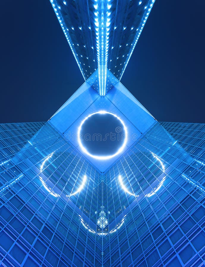 Office Building at Night in Blue Stock Image - Image of light, evening ...