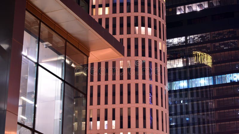 Office Building at Night; Building Facade with Glass and Lights. Stock ...
