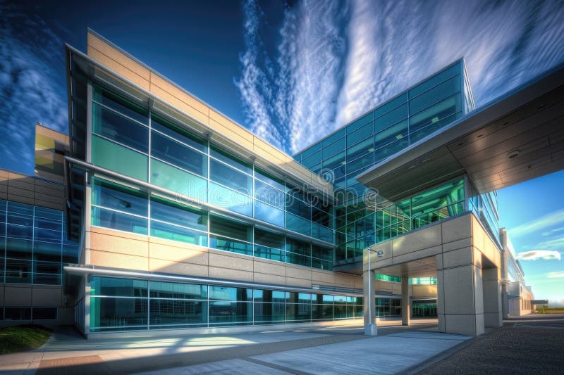 Office Building with Numerous Windows on the Exterior, Suitable for Use ...