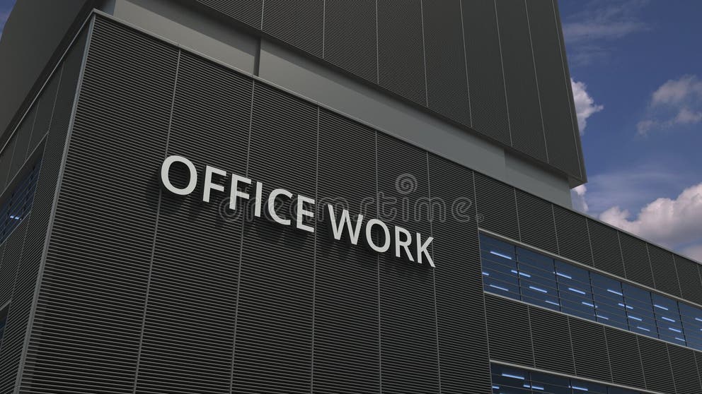 Office Building with OFFICE WORK Signboard, 3d Rendering Stock ...