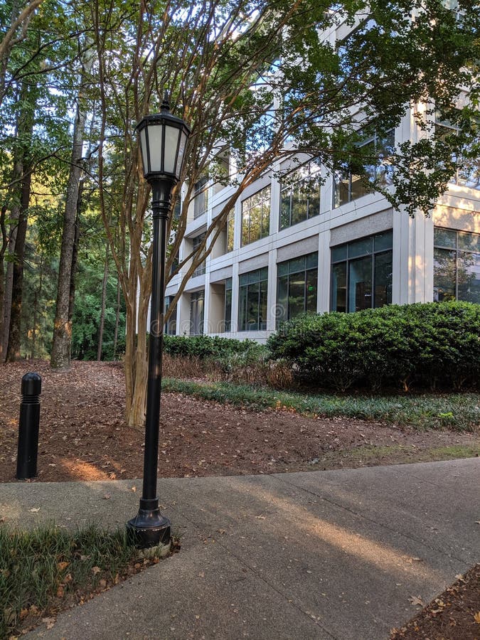 Office Building with Outside Walk Way Stock Image - Image of courtyard ...
