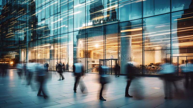 Office Building with People Motion Blur View , Concept of Skyscraper ...