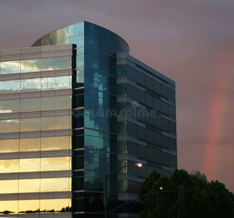 Office Building and Rainbow Stock Image - Image of contemporary ...