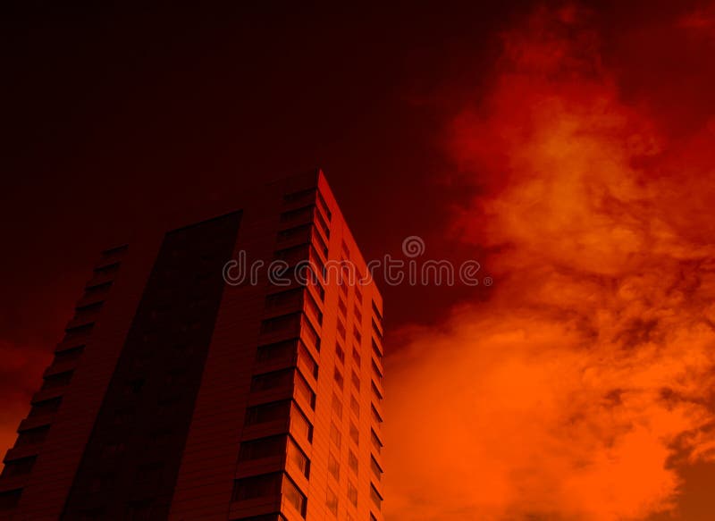 Stylized Building with Fire Smoke Stock Image - Image of fiery ...