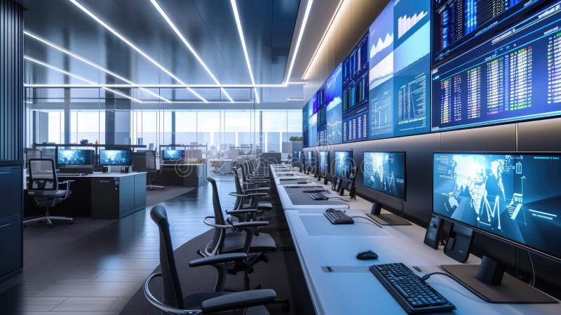 Computer Monitors, Symmetrical Glass Office Setup, Building Engineering ...