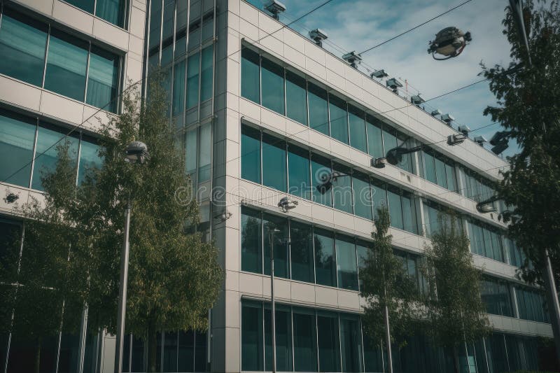 Office Building, with Security System and Sensors Providing Perimeter ...