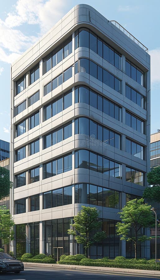 An OFFICE BUILDING TOWER, DAY VIEW, CURVED CORNERS Stock Illustration ...