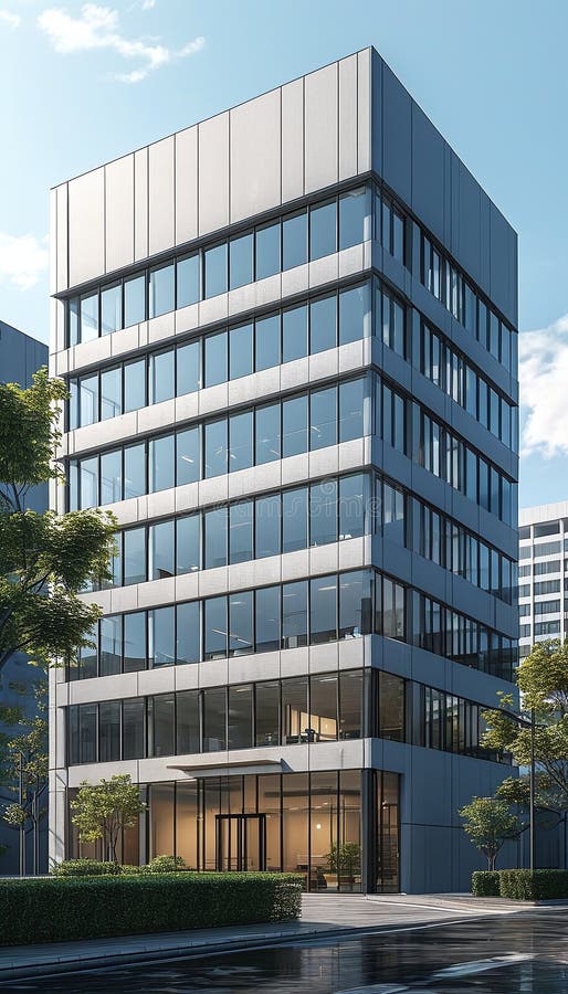 An OFFICE BUILDING TOWER, DAY VIEW, HORIZONTAL PATTERN FACADE Stock ...