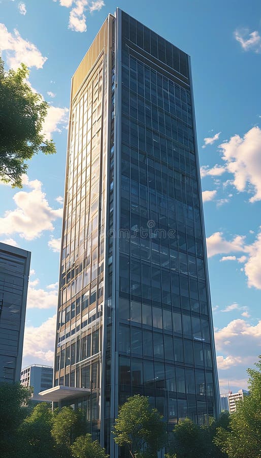 An Office Building Tower, Day View Stock Illustration - Illustration of ...