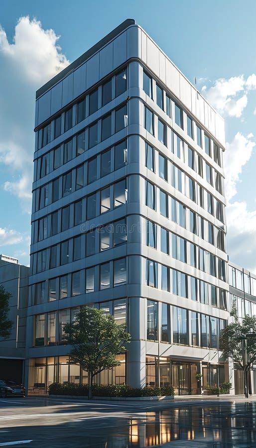 An OFFICE BUILDING TOWER, SUNNY DAY, GRID PATTERN FACADE, Stock Illustration - Illustration of ...