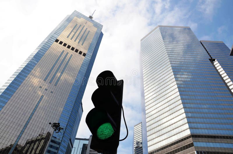 Office Building and Traffic Light Stock Photo - Image of construction ...