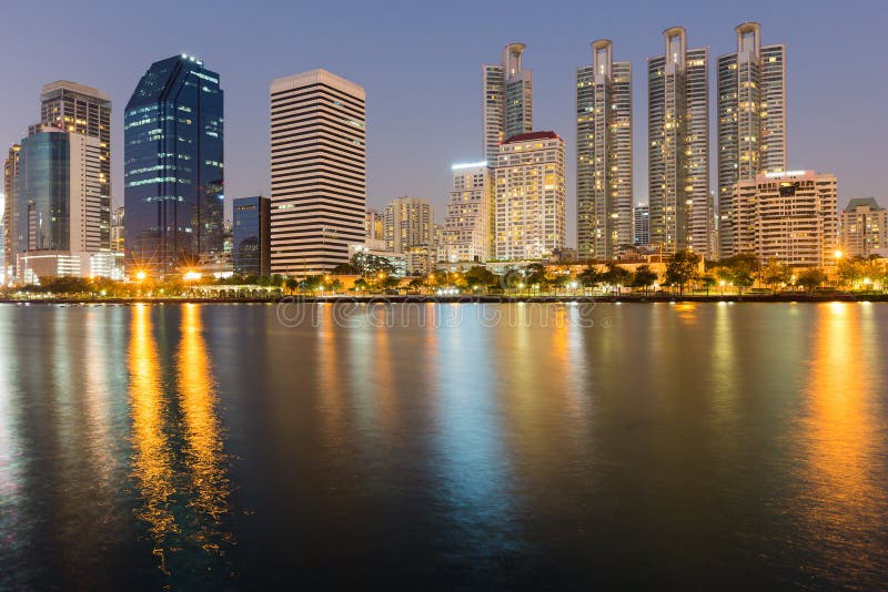 Office Building Water Front Night View Stock Image - Image of condo ...