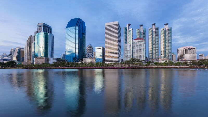 Office Building with Water Reflection Stock Image - Image of light ...