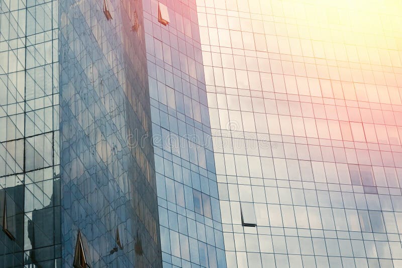 Office Building Windows in the Background with Blue Reflections. Sun ...