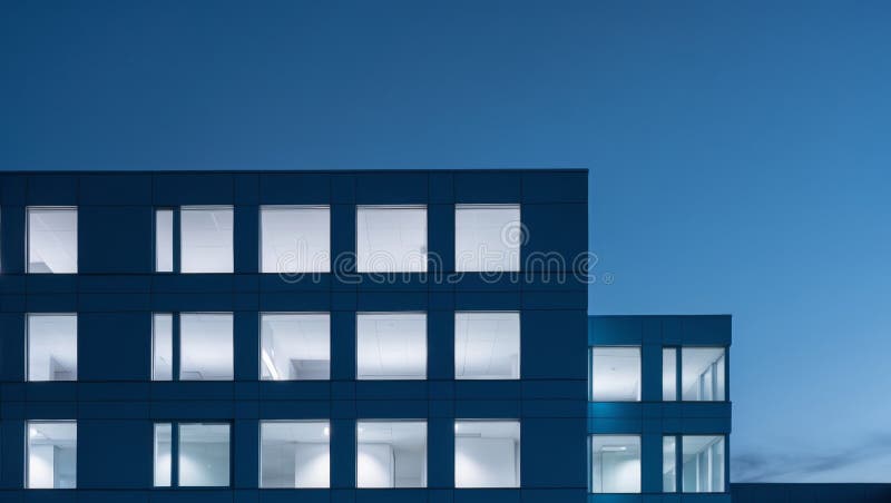 Office Building Windows with Inner Artificial Lamplight in Blue Color ...