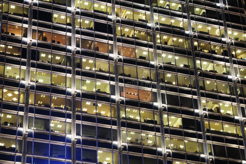 Office Building Windows at Night Stock Photo - Image of office, neon ...