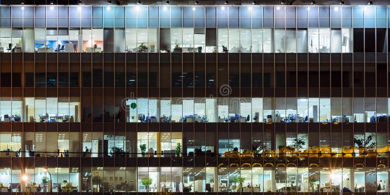 Large Office Building Windows at Night Stock Photo - Image of office ...