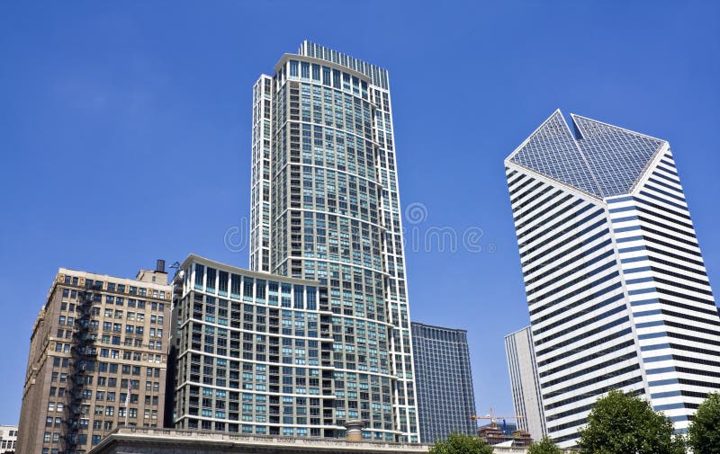 City Chicago Skyline and Big Office Buildings Stock Image - Image of ...