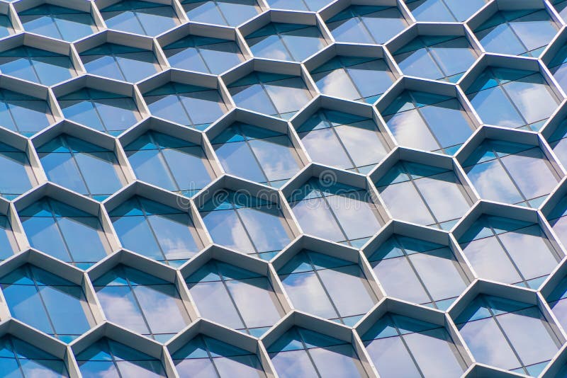 Office Buildings. Structure of Hexagon Windows in Futuristic Technology ...